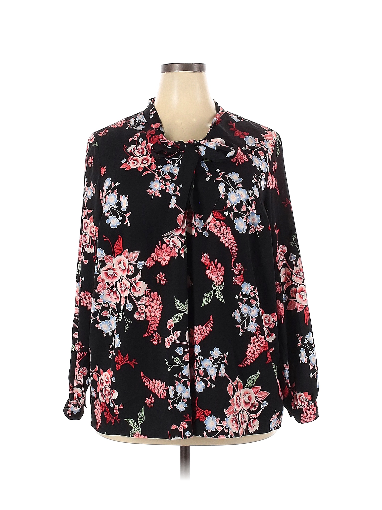 Lane Bryant 100 Polyester Floral Black Long Sleeve Blouse Size 18 20