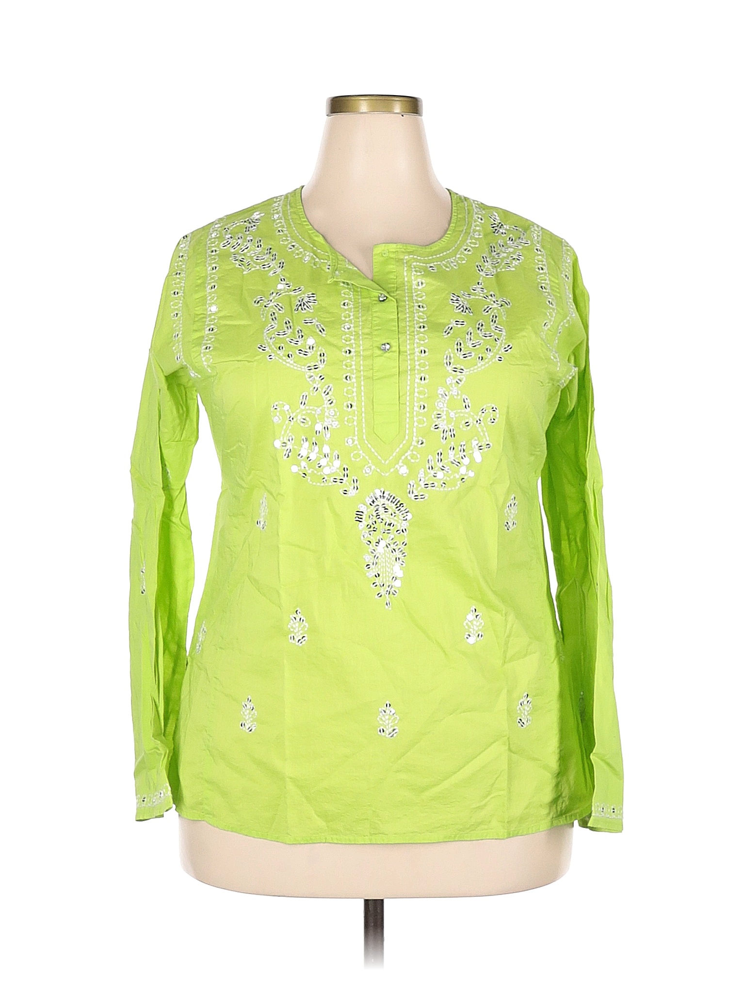 Metrostyle 100% Cotton Floral Colored Green Long Sleeve Blouse Size 18 ...
