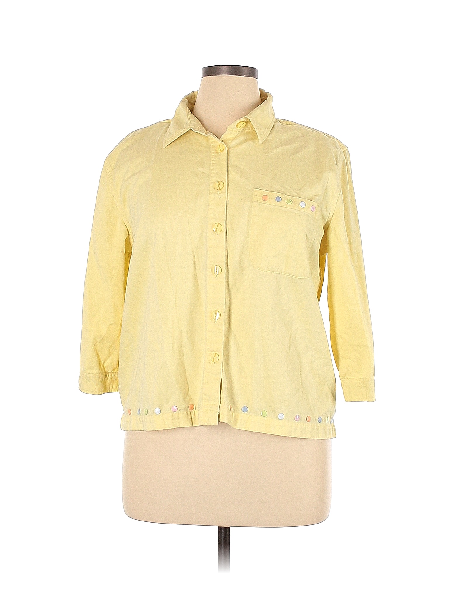 Christopher & Banks 100% Cotton Solid Colored Yellow Long Sleeve Button ...