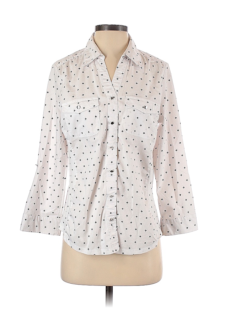 Cathy Daniels Polka Dots White 3/4 Sleeve Button-Down Shirt Size S - 68 ...