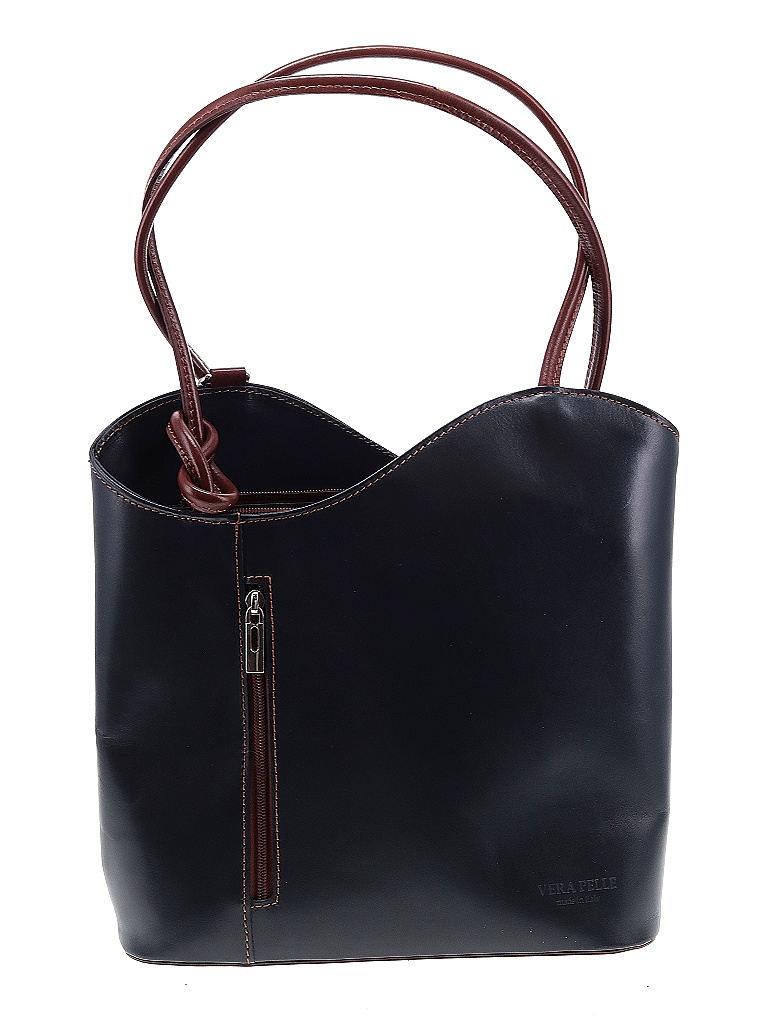 Vera Pelle 100% Leather Solid Black Teal Leather Shoulder Bag One Size ...