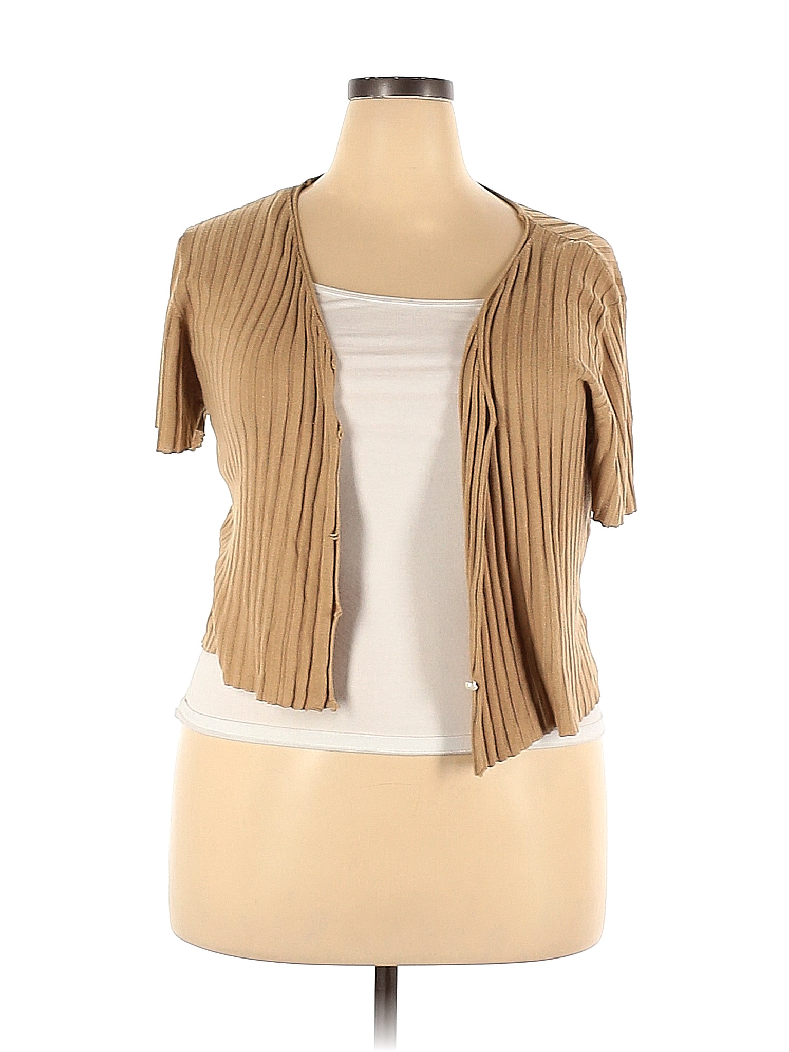 Shein 100% Polyester Color Block Solid Tan Cardigan Size 2X (Plus) - 60 ...