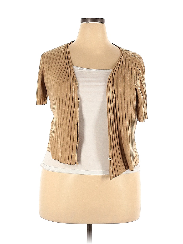 Shein 100% Polyester Color Block Solid Tan Cardigan Size 2X (Plus) - 60 ...