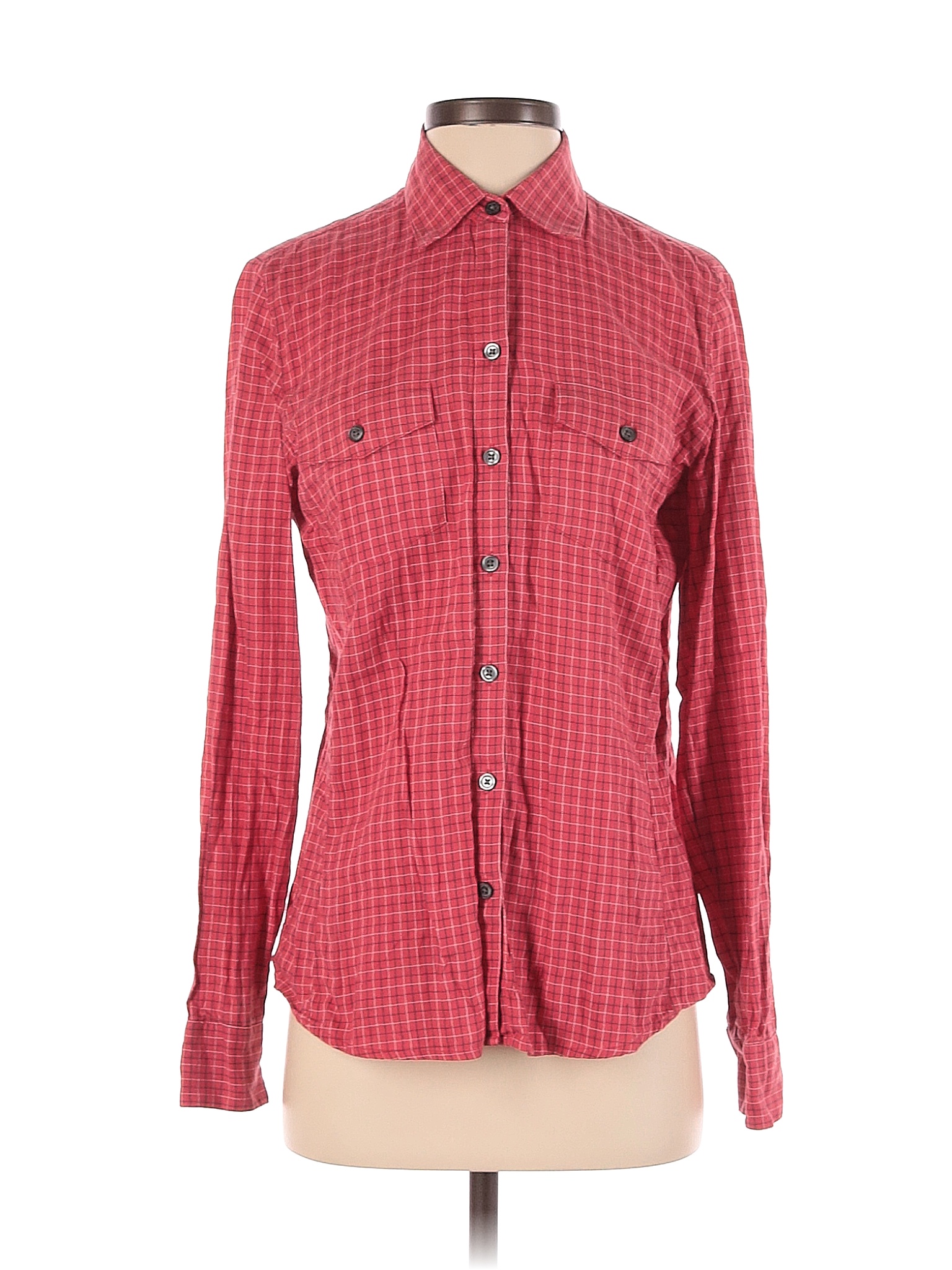 Banana Republic 100 Cotton Checkered Gingham Plaid Red Long Sleeve