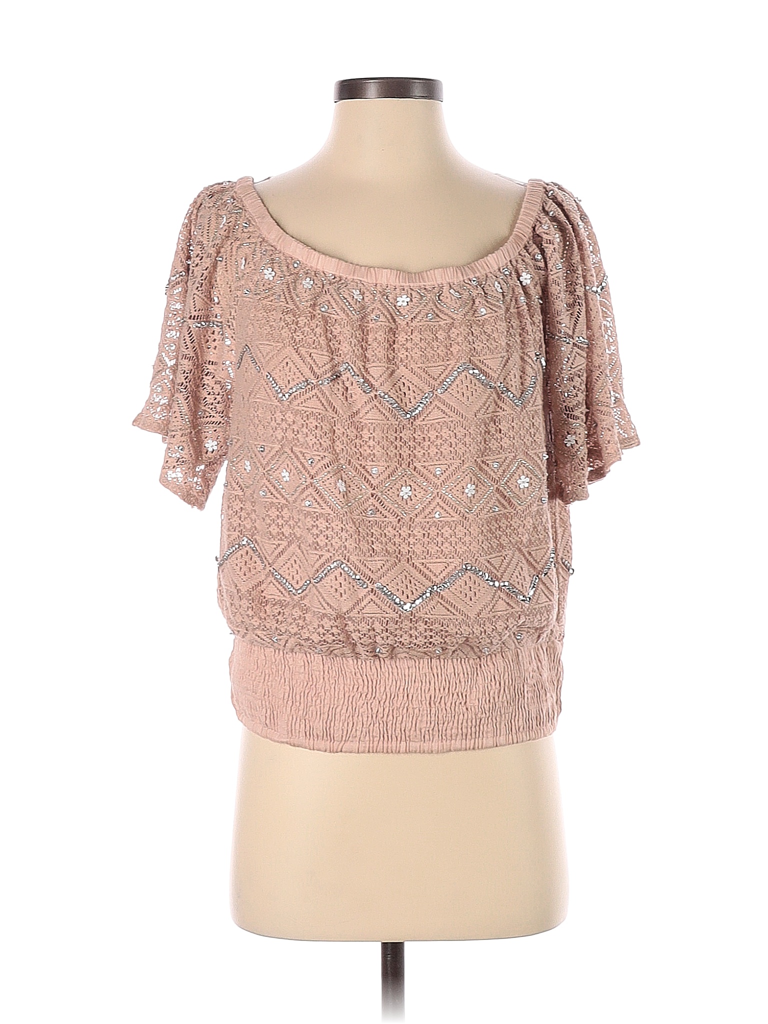 Boston Proper Chevron-herringbone Chevron Colored Tan Short Sleeve Top ...