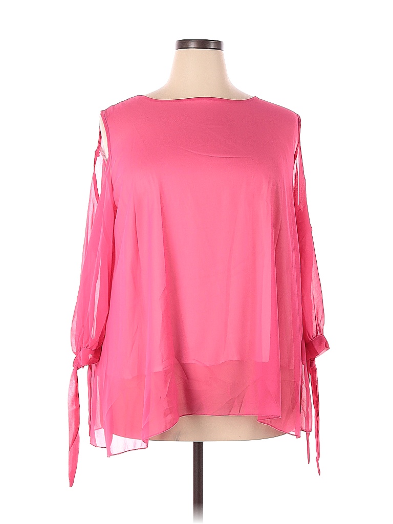 Highness 100% Polyester Solid Colored Pink Long Sleeve Blouse Size 3X ...