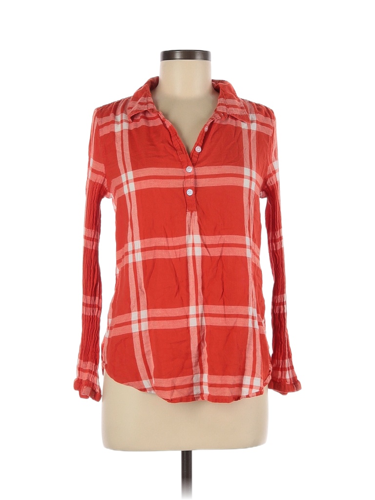 Crown And Ivy 100 Cotton Plaid Colored Orange Long Sleeve Blouse Size M