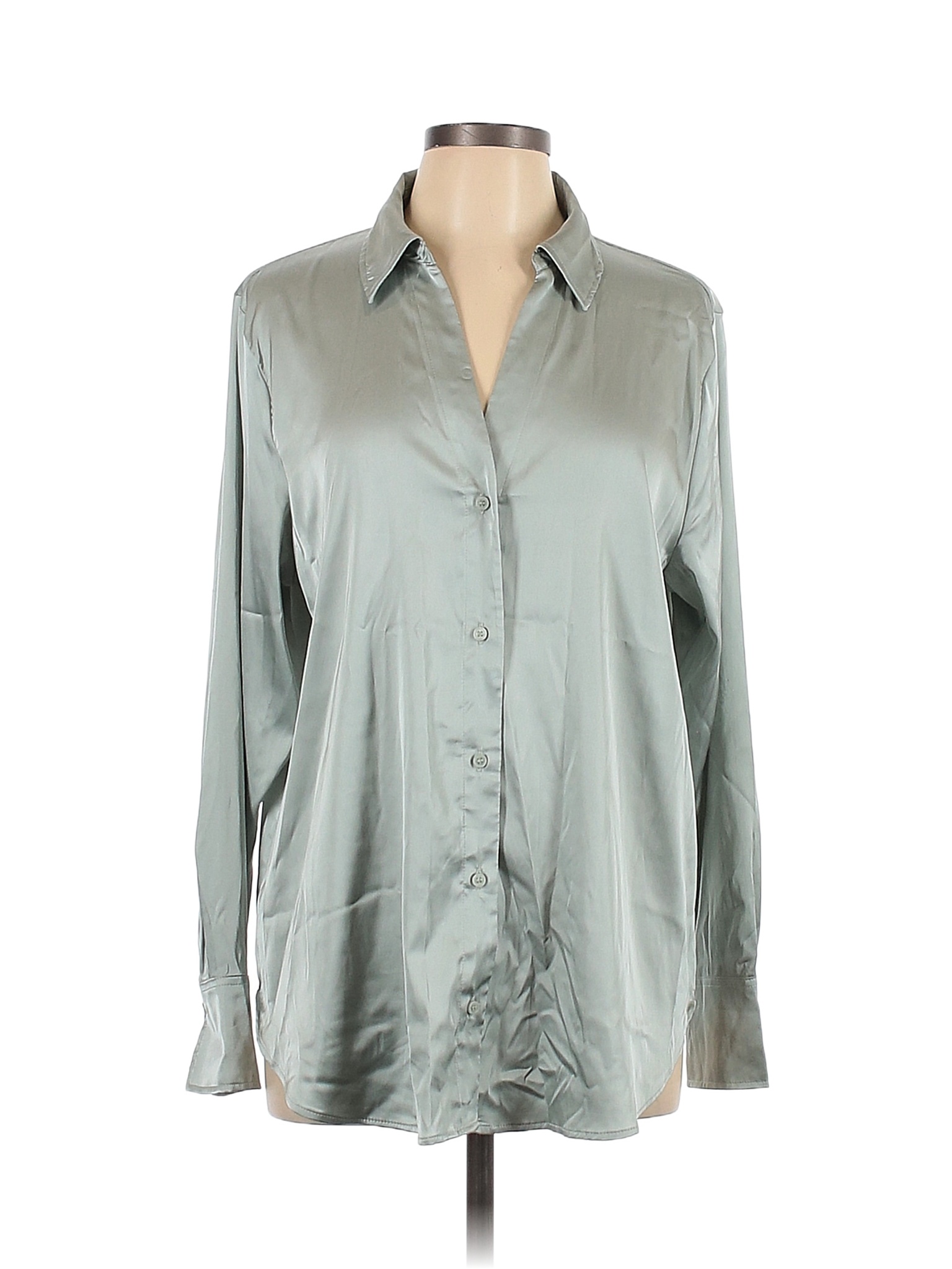 H&M Solid Green Long Sleeve Blouse Size L - 55% off | thredUP