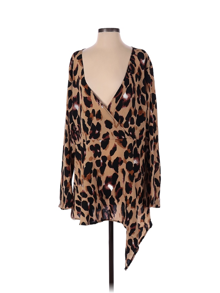 BLOOMCHIC Animal Print Leopard Print Multi Color Brown Long Sleeve ...