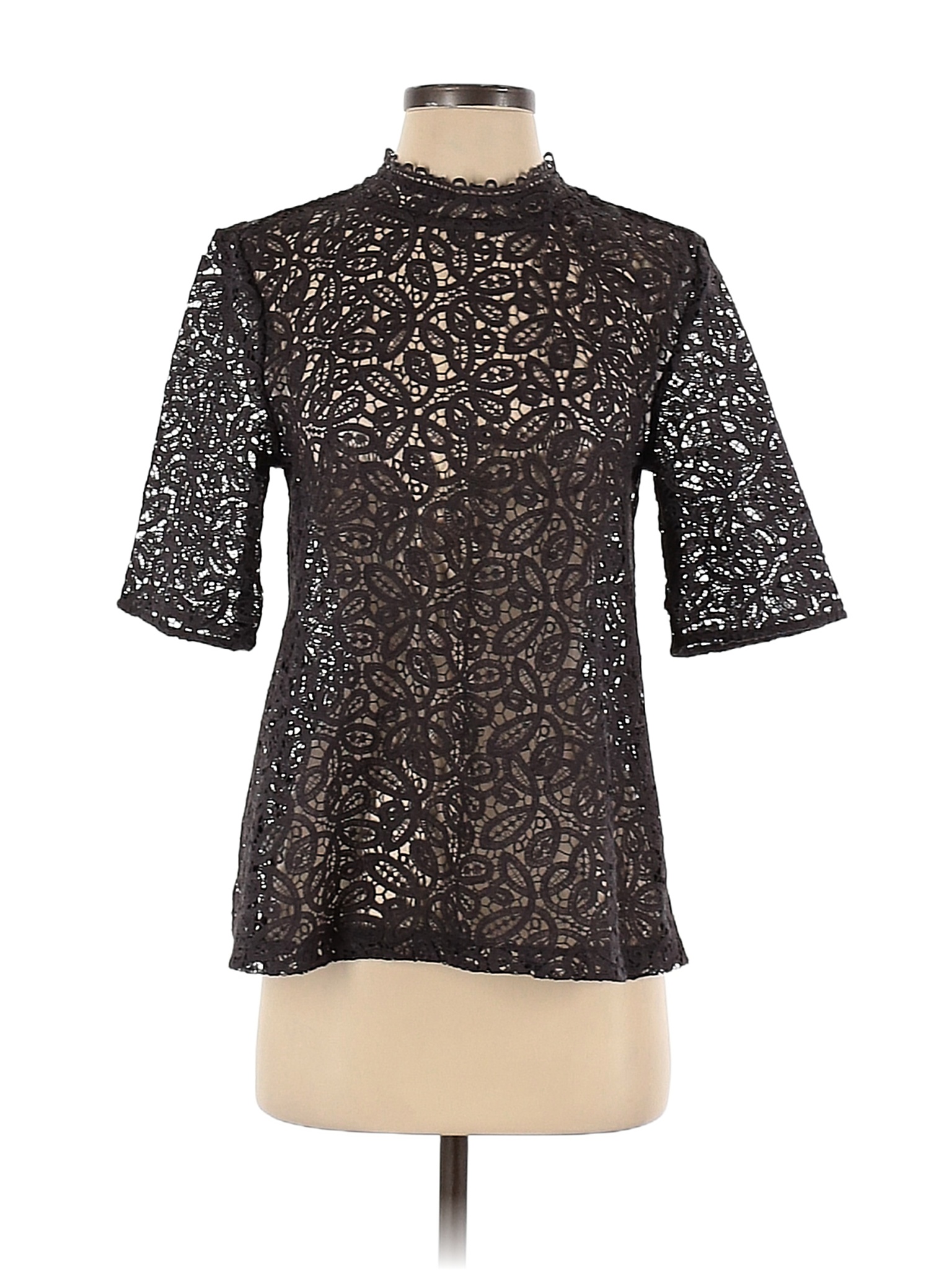 Ann Taylor Loft 100 Polyester Black Gray Short Sleeve Blouse Size S