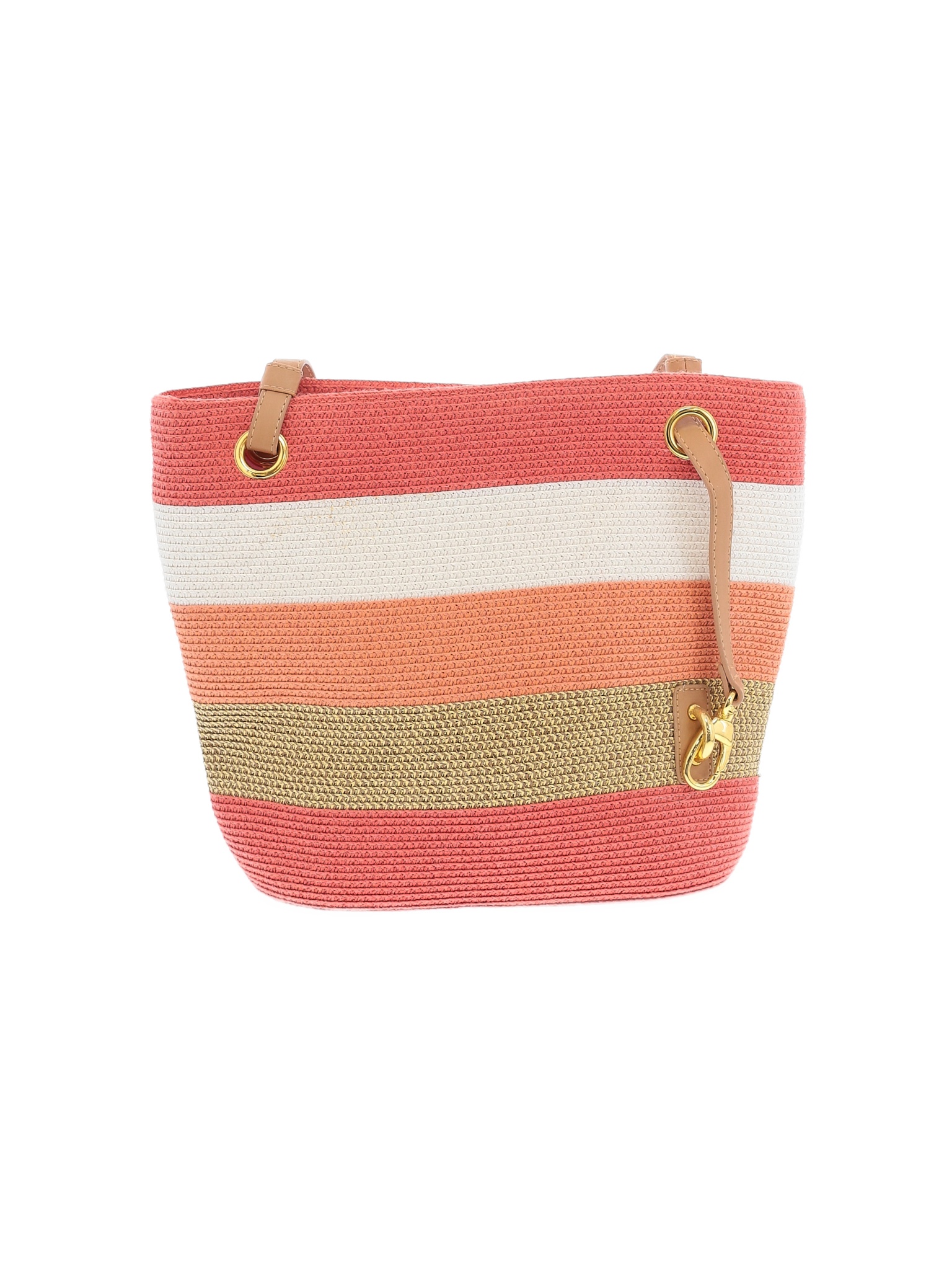 Magid 100% Straw Color Block Stripes Multi Color Pink Tote One Size ...