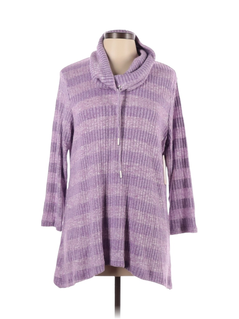 Allison Daley Color Block Stripes Lavender Purple Turtleneck Sweater ...