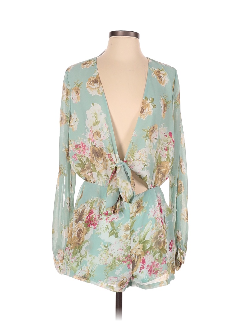 Cotton Candy 100% Polyester Floral Blue Romper Size M - 52% off | thredUP