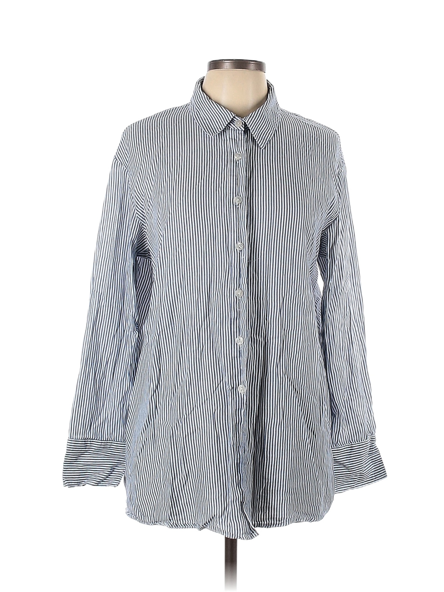 Jones And Co 100 Cotton Stripes Blue Long Sleeve Button Down Shirt Size