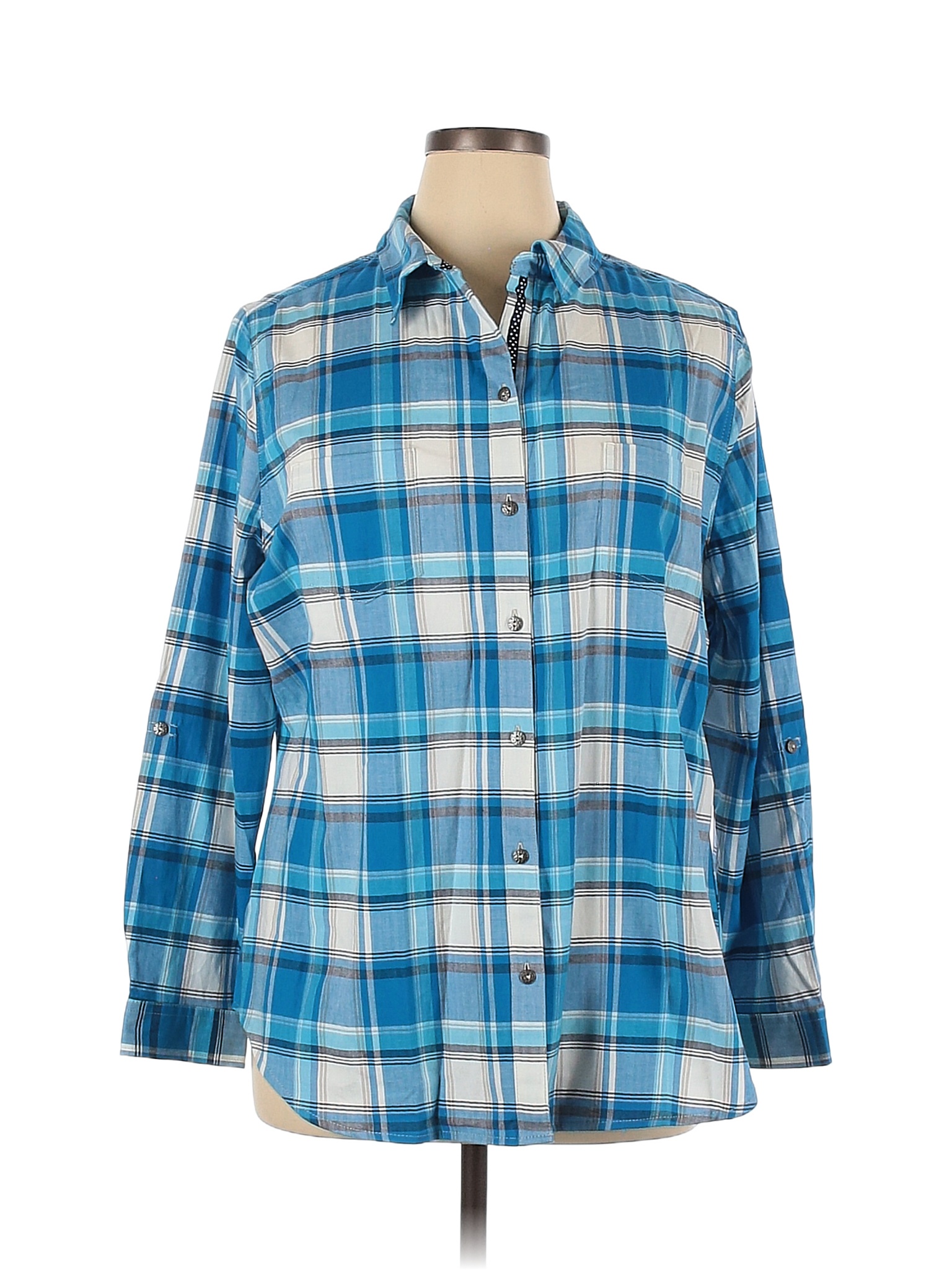 Allison Daley Plaid Blue Long Sleeve Button-Down Shirt Size XL - 72% ...