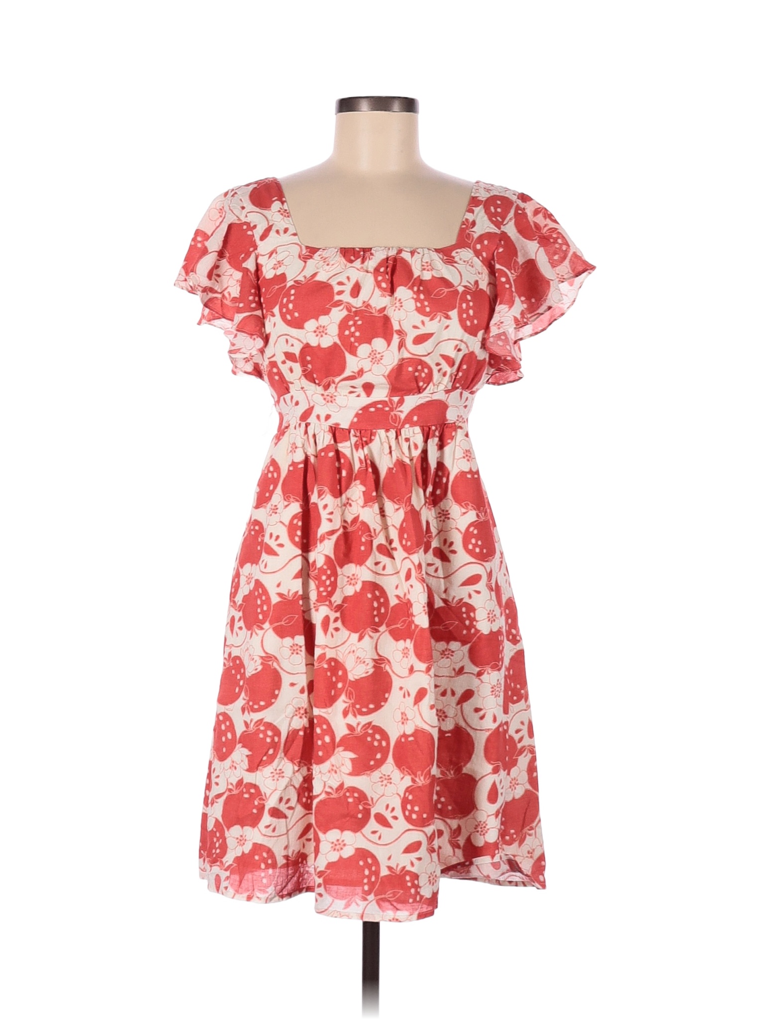 ModCloth 100% Cotton Floral Multi Color Orange Casual Dress Size M - 56 ...