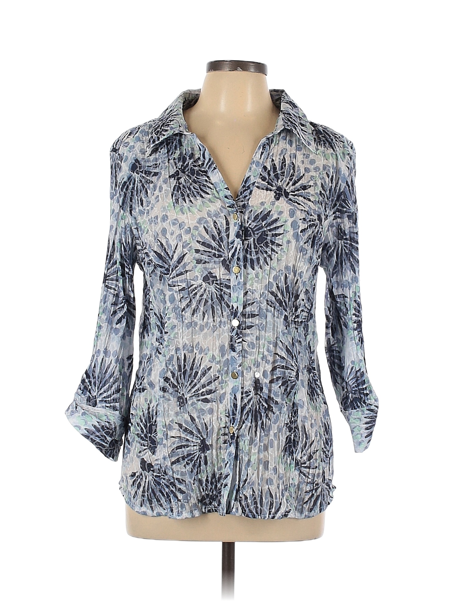 JM Collection Tropical Multi Color Blue Long Sleeve Blouse Size L - 56% ...