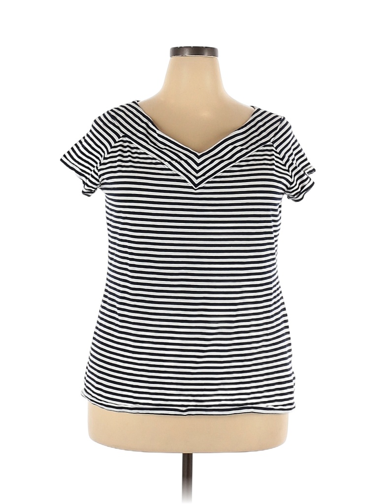 Chaps Stripes Multi Color Blue Short Sleeve Top Size 2X (Plus) - 52% ...