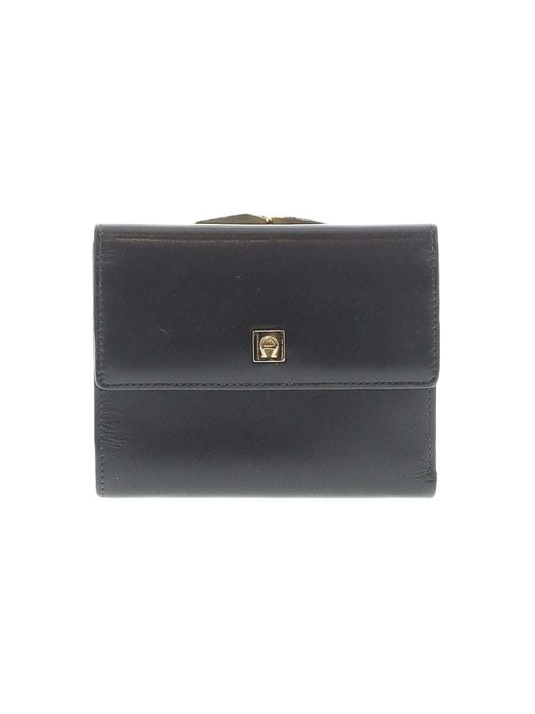 Etienne Aigner 100% Leather Solid Black Blue Leather Wallet One Size ...