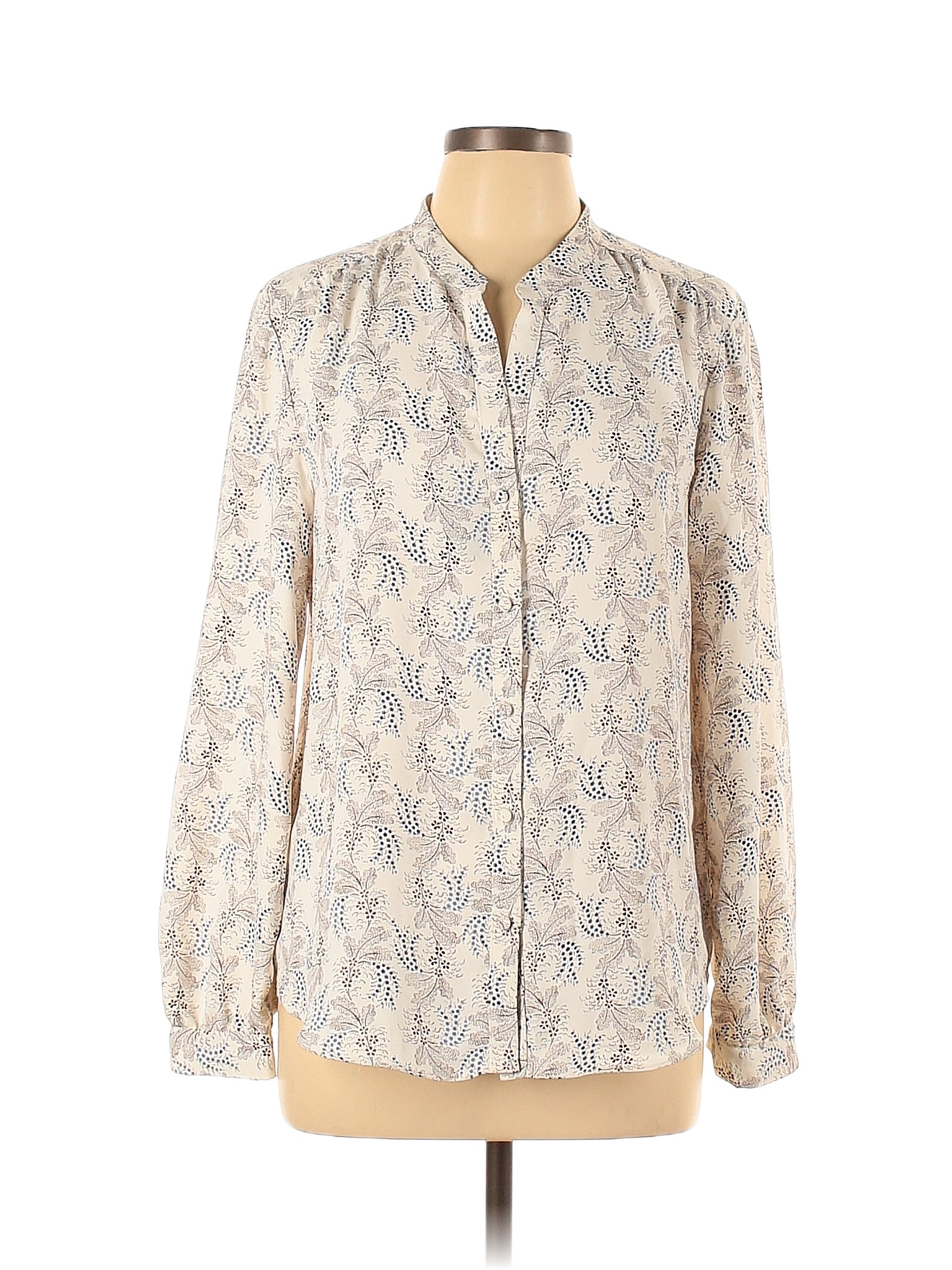 Ann Taylor 100% Polyester Colored Ivory Long Sleeve Blouse Size L - 78% ...