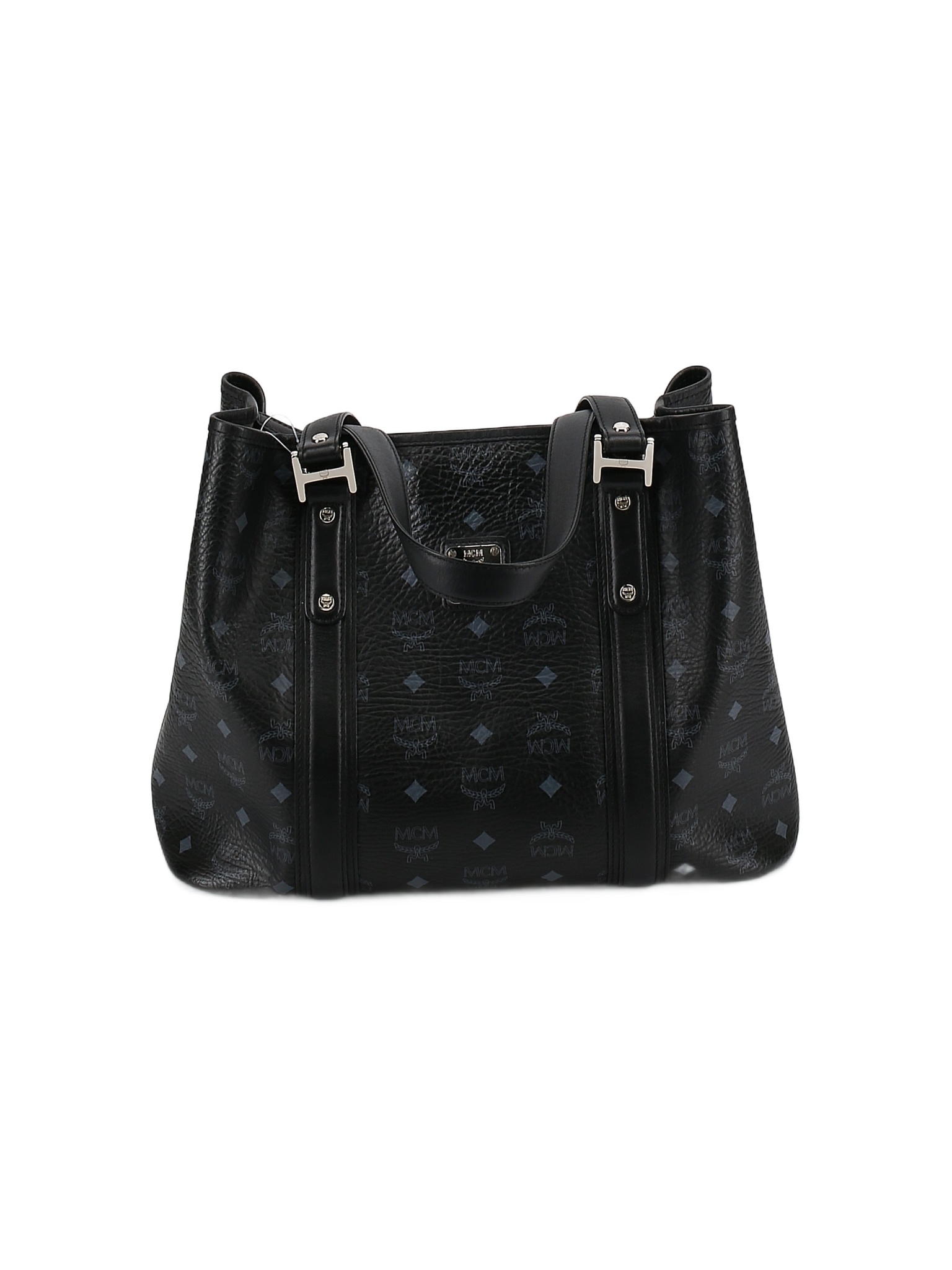 MCM 100% Coated Canvas Black Vintage Visetos Leather Tote Bag One Size ...