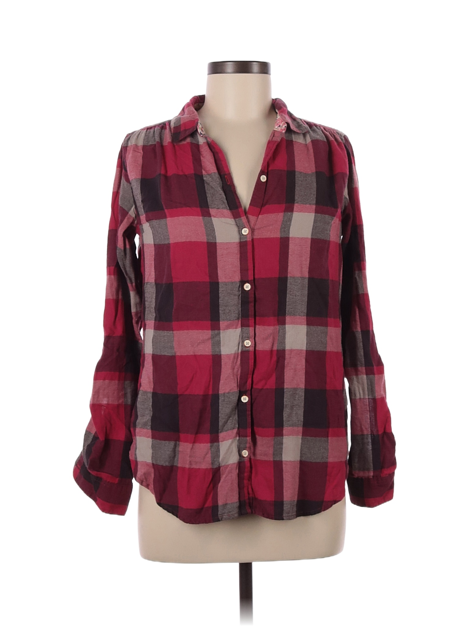 Isabella Sinclair 100% Cotton Plaid Burgundy Pink Long Sleeve Button ...