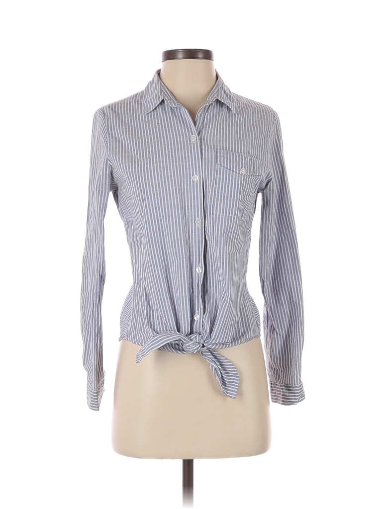 Love Notes 100% Cotton Stripes Blue Long Sleeve Button-Down Shirt Size ...