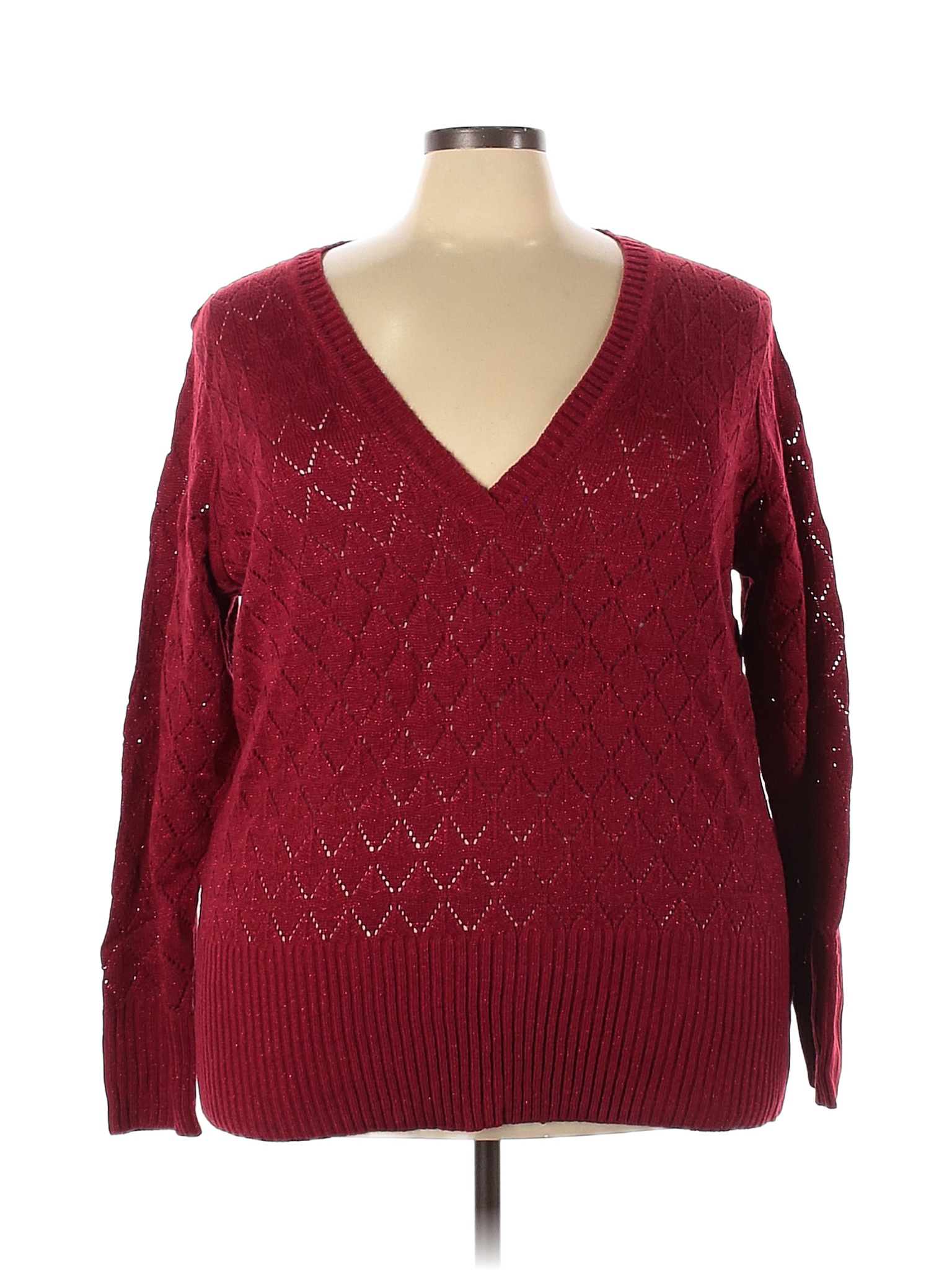 Fashion Bug Color Block Solid Red Pullover Sweater Size 26 - 28 (Plus ...