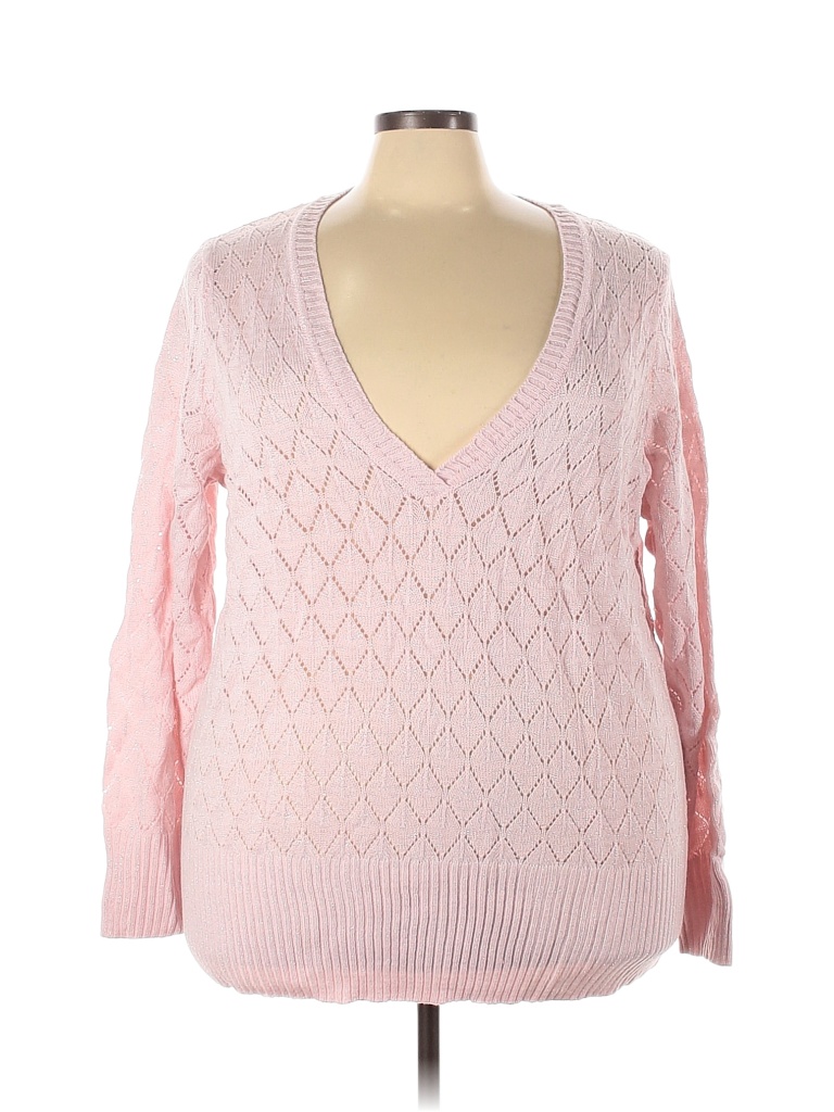 Fashion Bug Color Block Solid Colored Pink Pullover Sweater Size 26 ...
