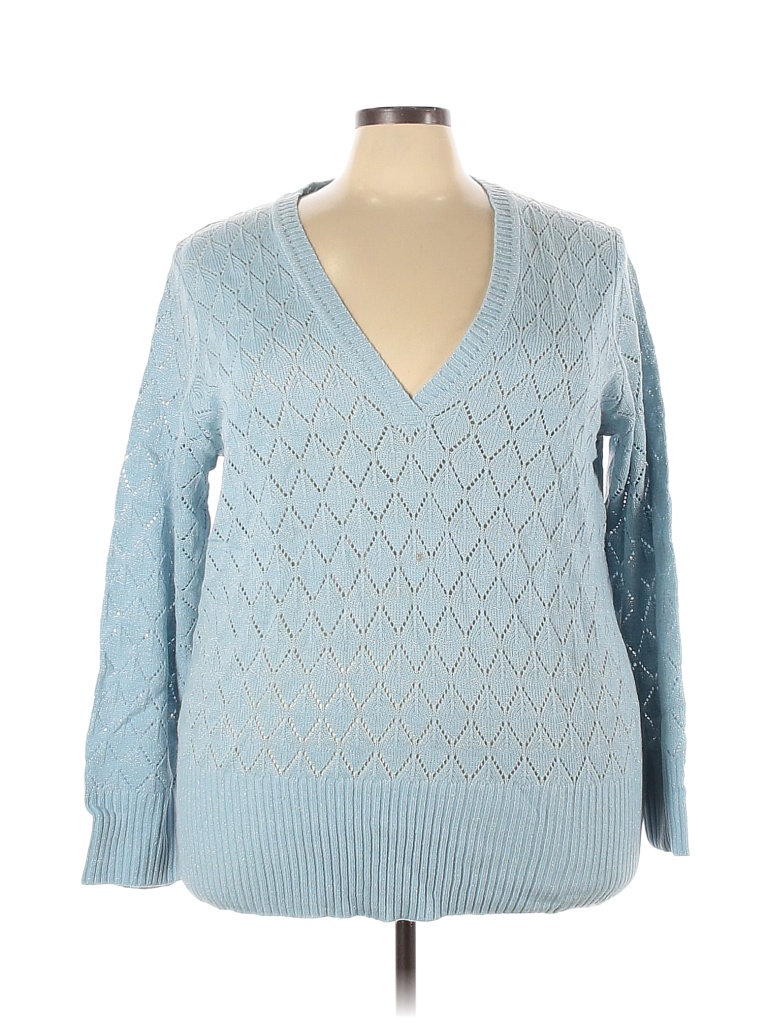 Fashion Bug Color Block Solid Blue Pullover Sweater Size 26 - 28 (Plus ...
