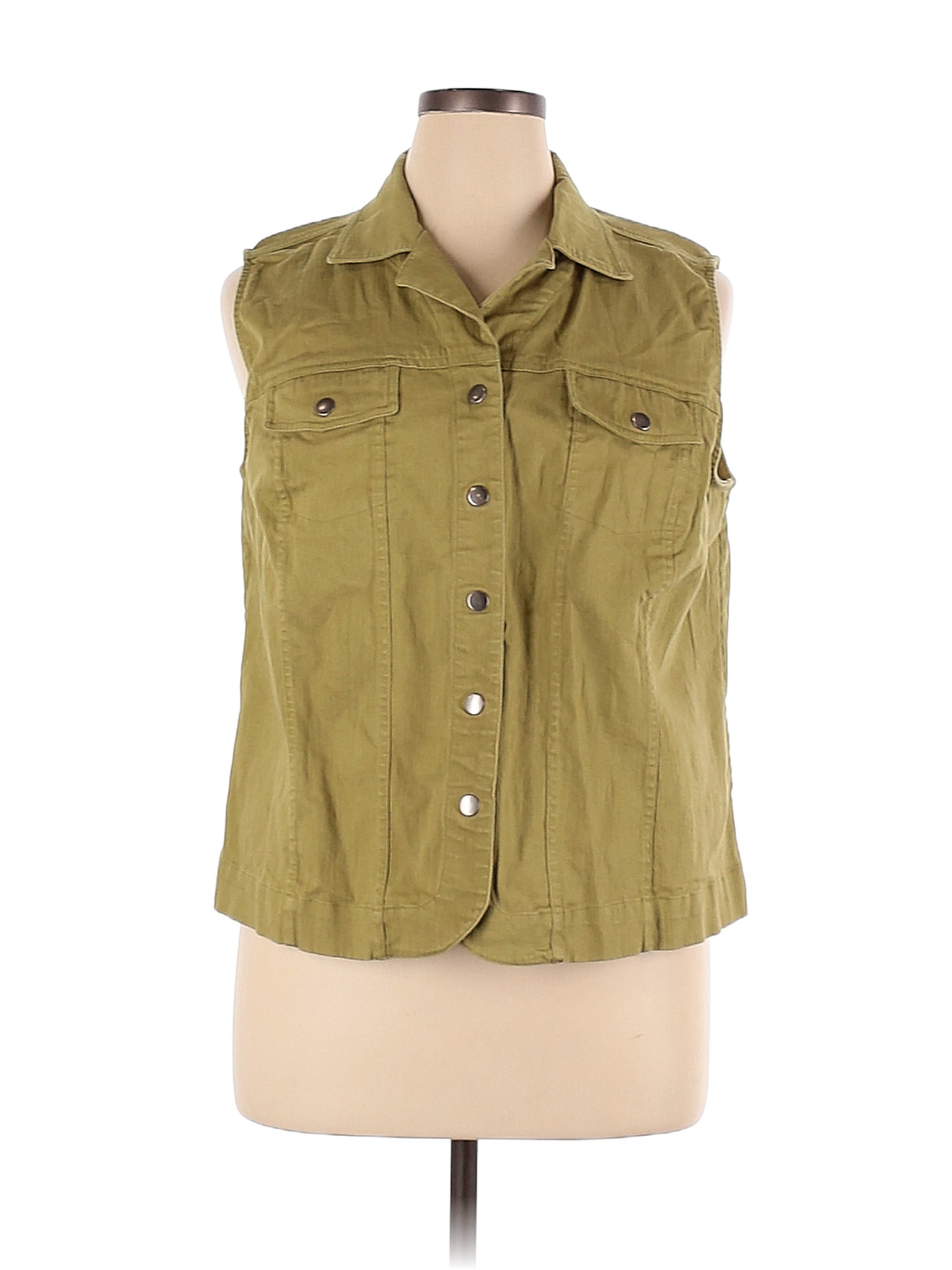 Cj Banks Solid Green Denim Vest Size 1X (Plus) - 67% off | thredUP