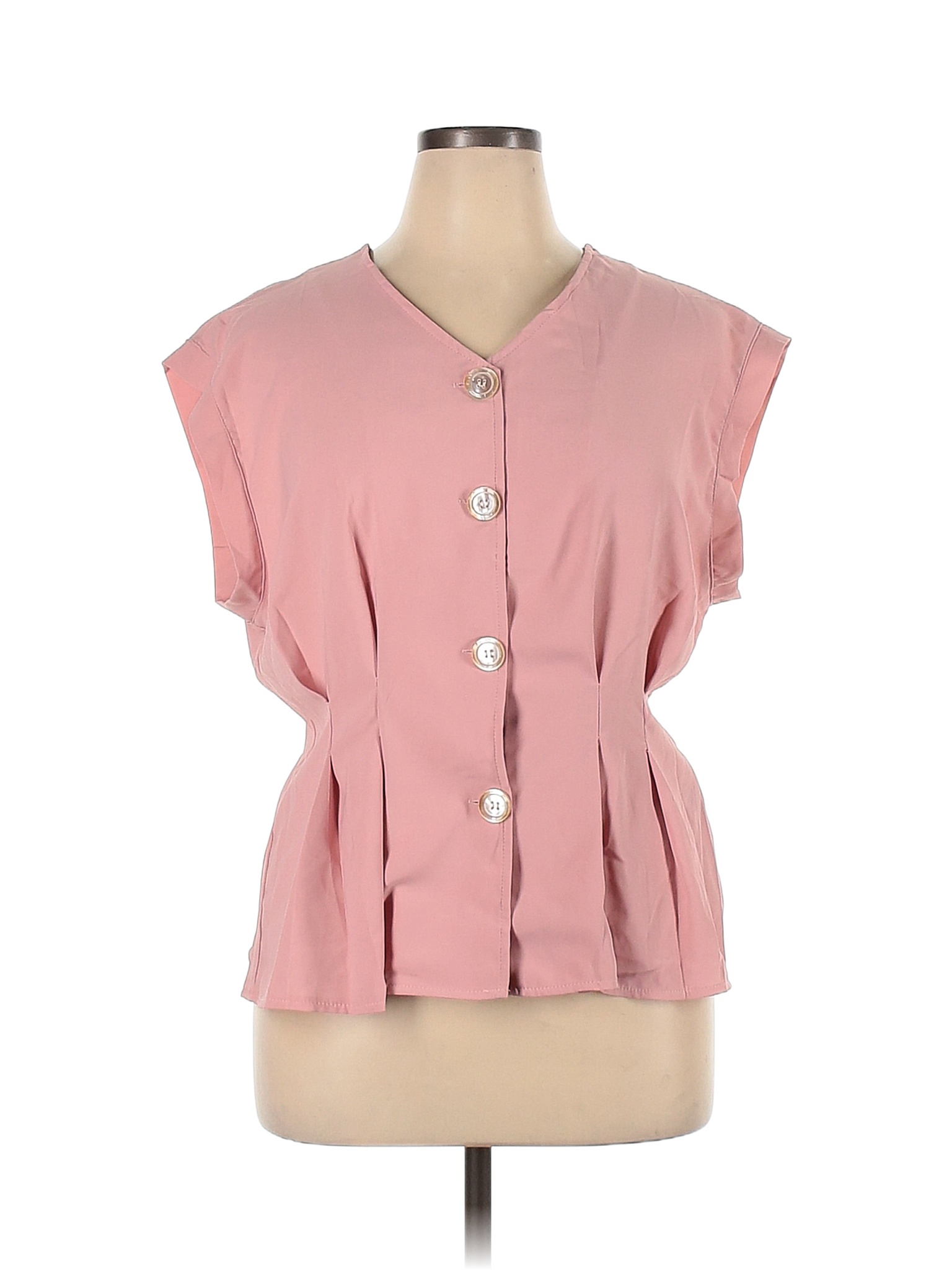 Shein 100% Polyester Solid Colored Pink Short Sleeve Blouse Size 0X ...