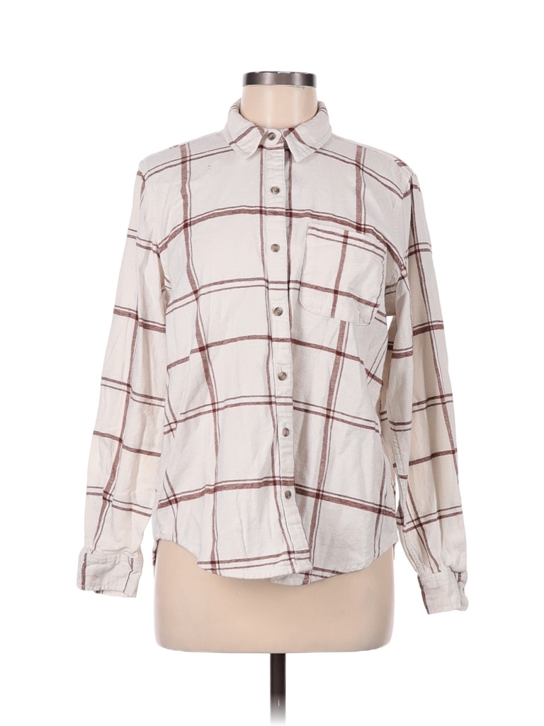 Universal Thread 100% Cotton Plaid White Long Sleeve Button-Down Shirt ...