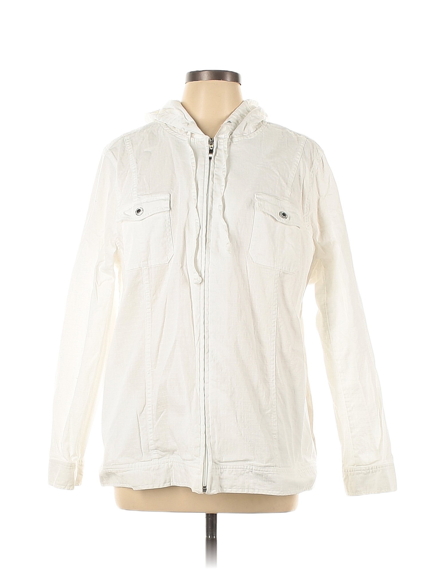 Denim & Co Solid White Jacket Size XL - 60% off | thredUP