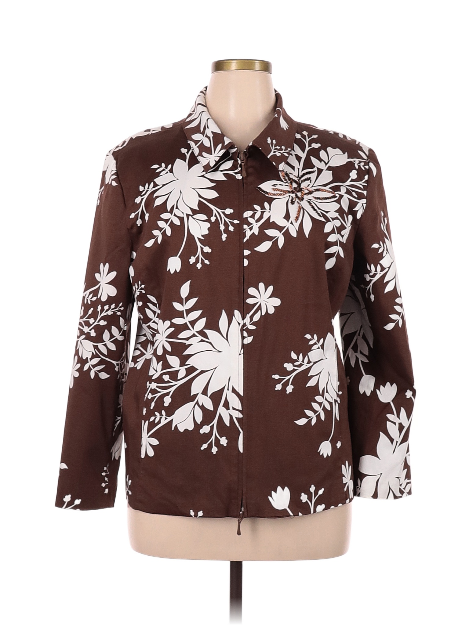 Susan Graver Floral Colored Brown Jacket Size Xl 80 Off Thredup