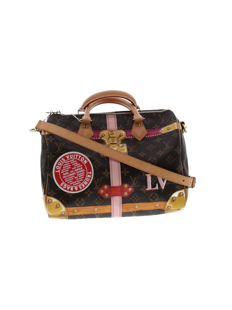 Louis Vuitton 100% Coated Canvas Color Block Black Brown Vintage Monogram Speedy Bandouliere ...