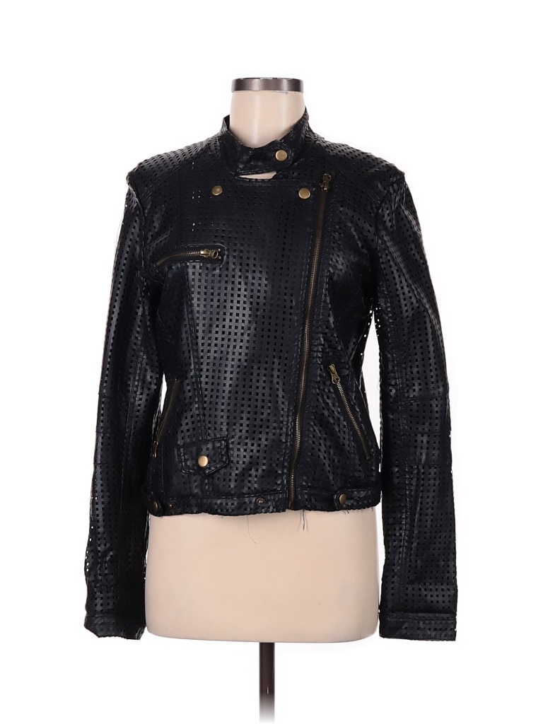 RD Style 100% Polyurethane Solid Black Faux Leather Jacket Size M - 75% ...