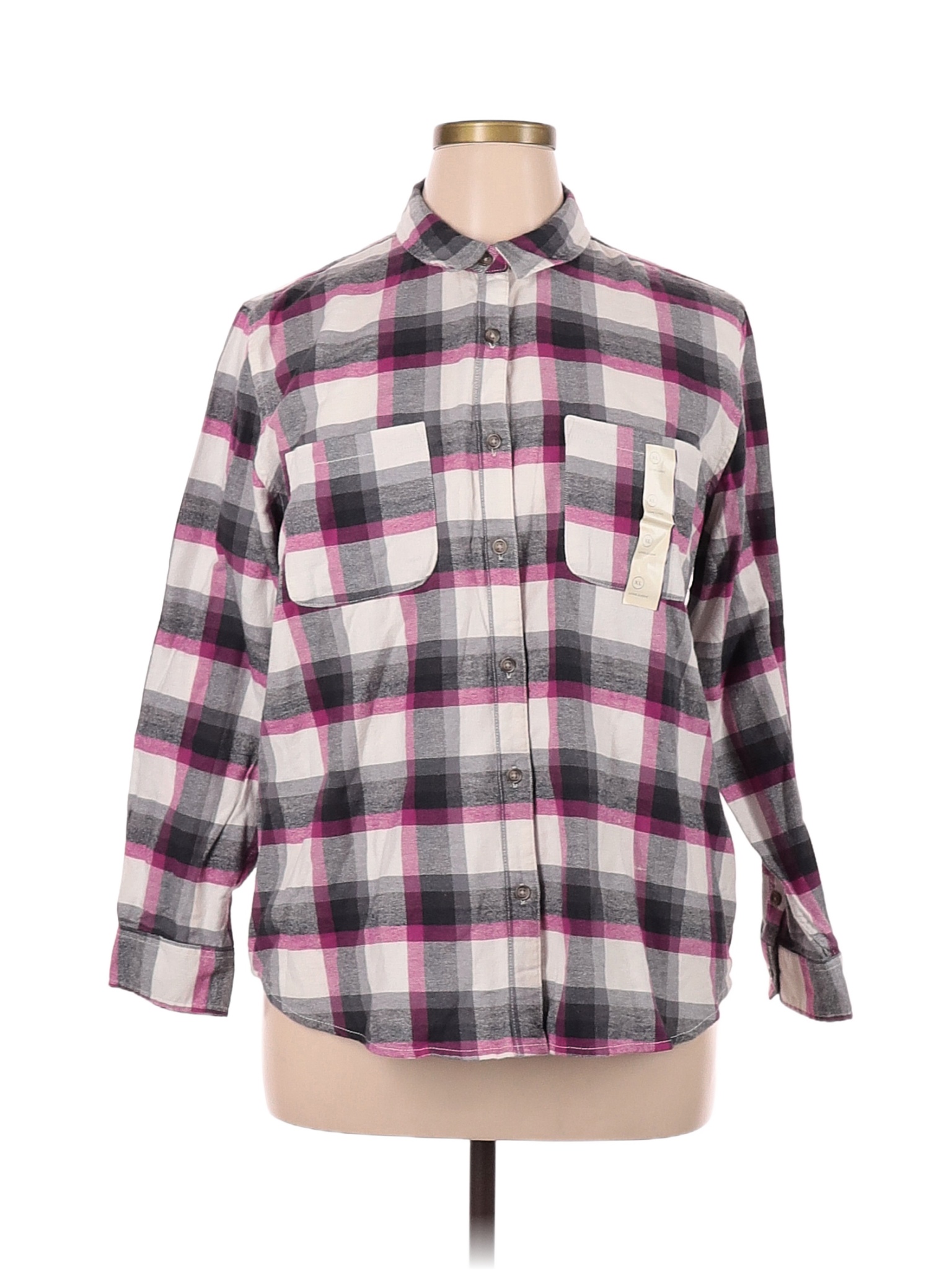 Universal Thread 100% Cotton Plaid Multi Color Purple Long Sleeve ...