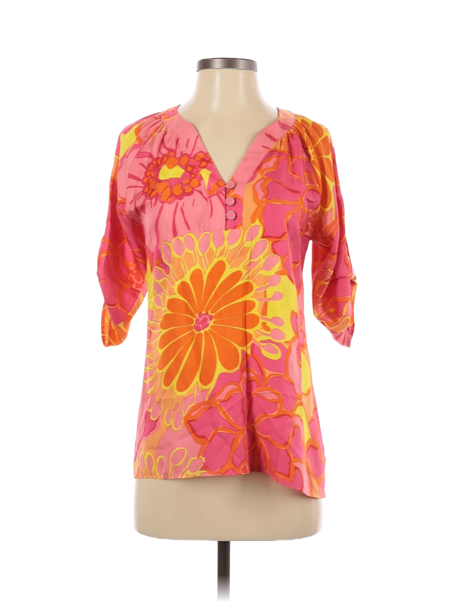 Britt Ryan 100% Silk Floral Multi Color Pink Short Sleeve Silk Top Size ...