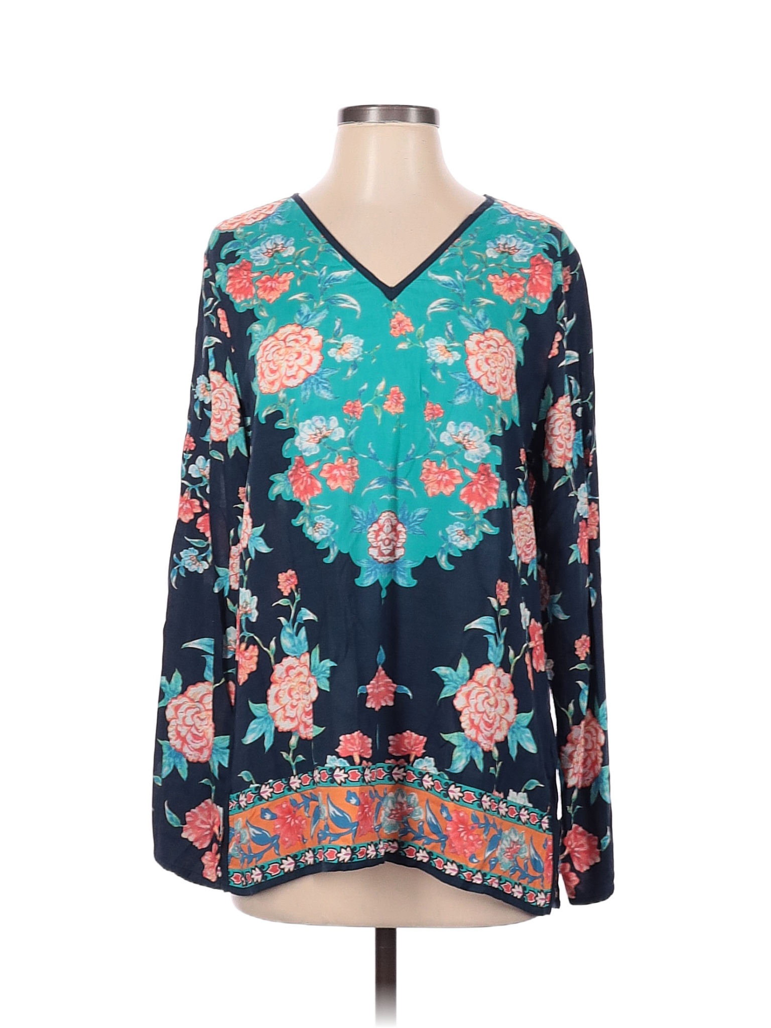 Tolani 100% Modal Color Block Floral Multi Color Blue Long Sleeve ...