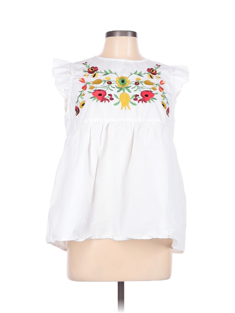 Shein 100 Cotton White Short Sleeve Blouse Size L 58 Off Thredup