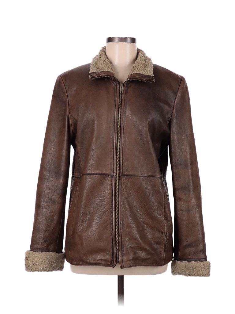 BKE 100% Polyester Solid Colored Brown Leather Jacket Size M - 72% off ...