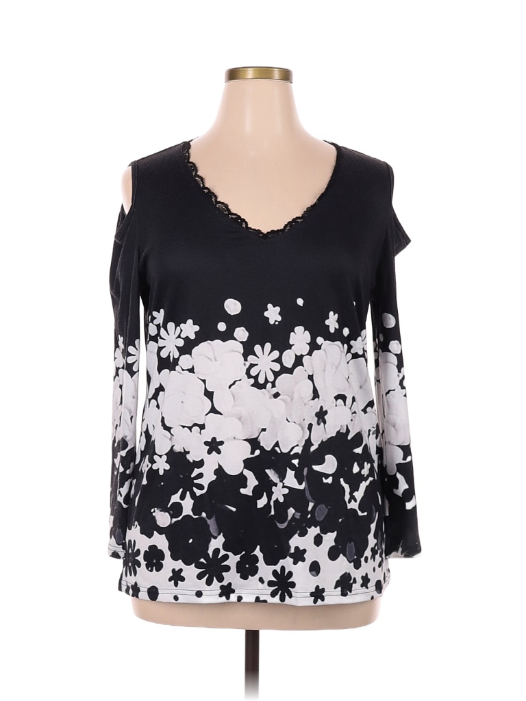 Misslook Floral Black Long Sleeve T-Shirt Size XL - 56% off | thredUP