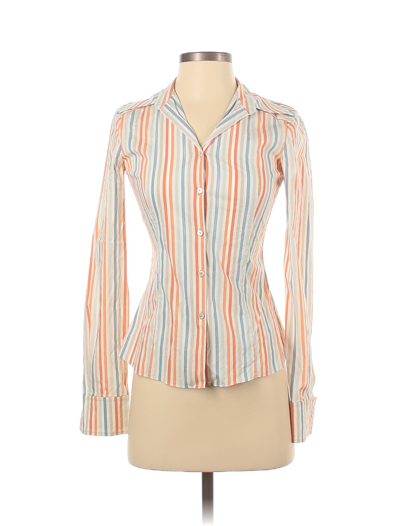 Elie Tahari Stripes Multi Color Ivory Long Sleeve Button-Down Shirt ...