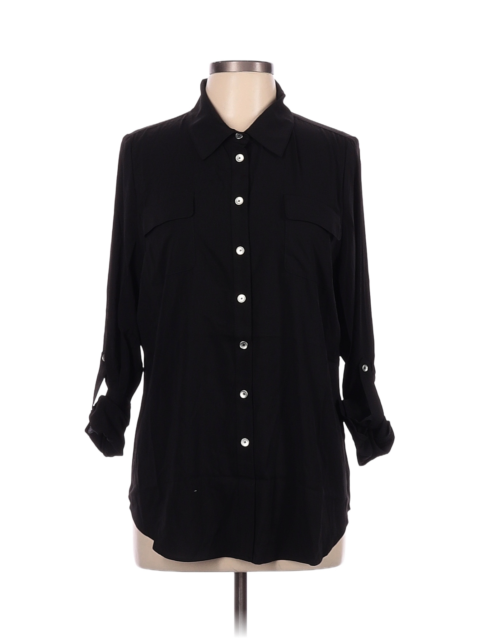 Susan Graver Solid Black Long Sleeve Blouse Size 10 76 Off Thredup