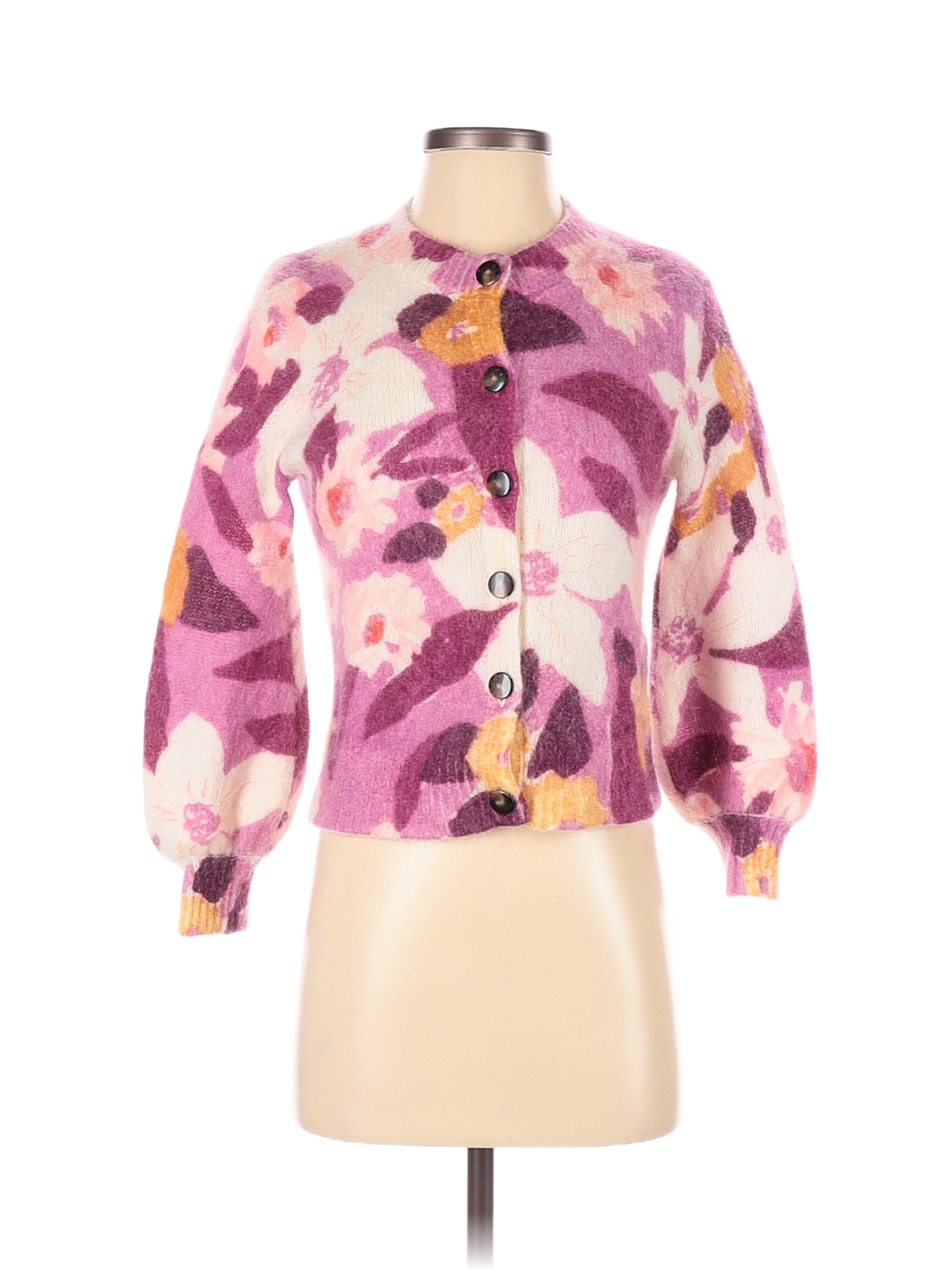 LA MAILLE SEZANE Paris Color Block Floral Purple Cardigan Size S - 74% ...