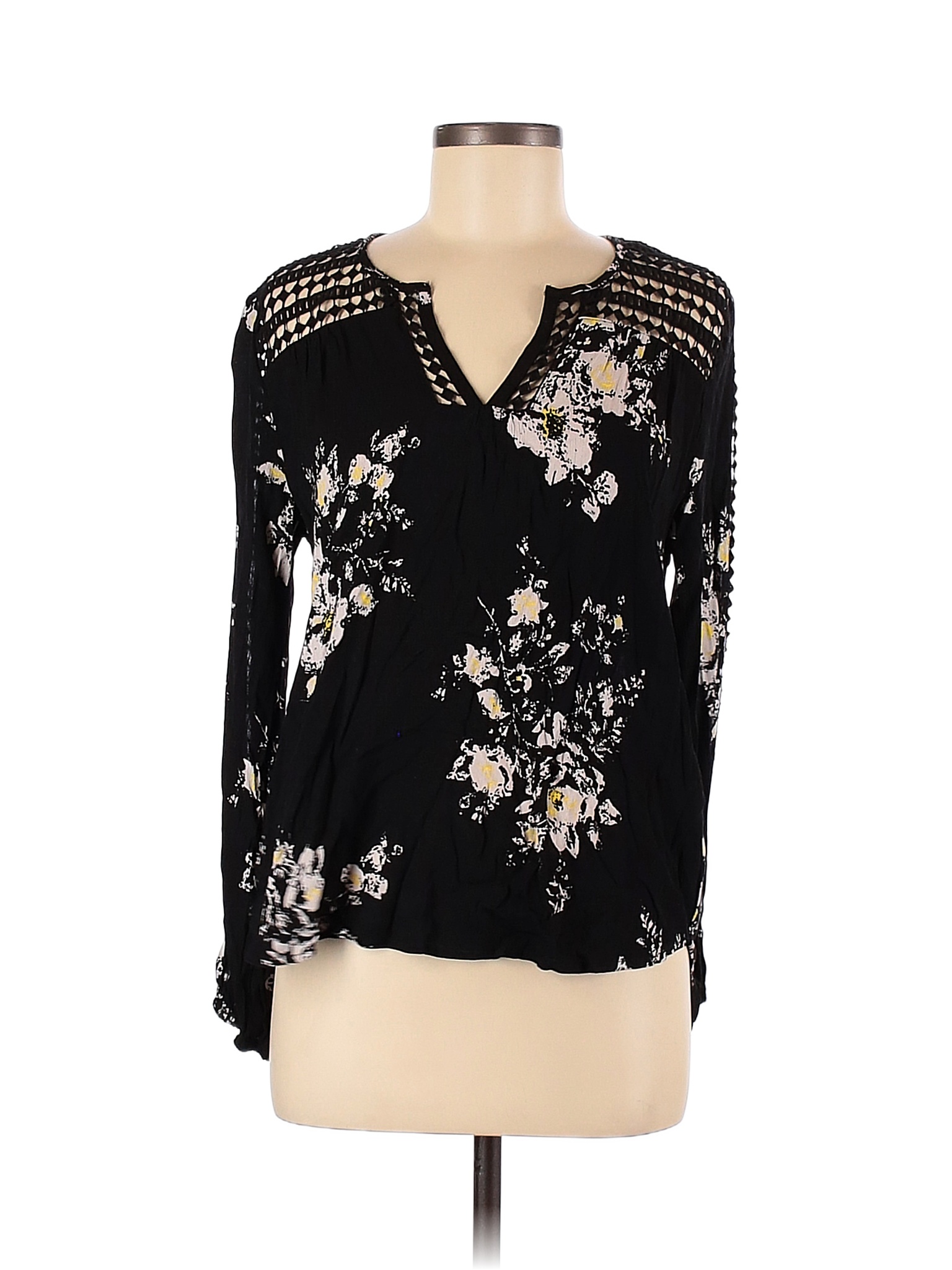 Lovestitch 100 Rayon Floral Black Long Sleeve Blouse Size M 71 Off