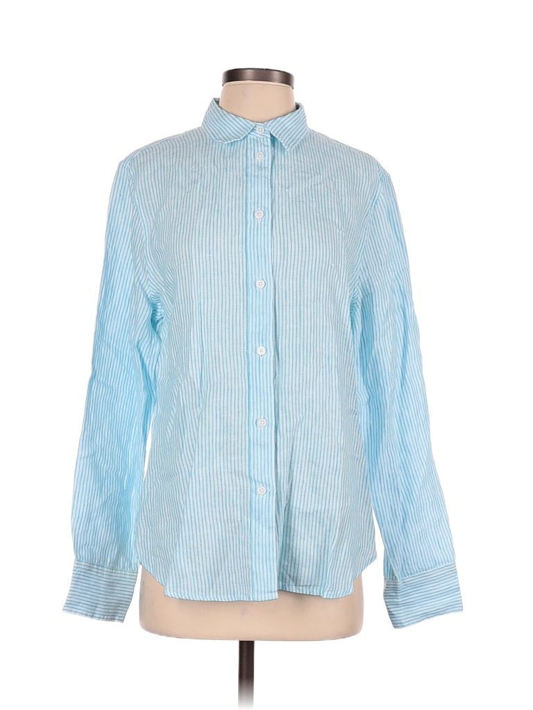 J.Crew 100% Linen Checkered-gingham Colored Blue Long Sleeve Button-Down Shirt Size 8 - 83% off ...
