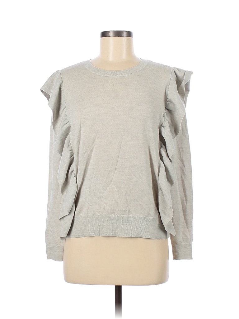 Club Monaco 100% Wool Color Block Gray Tan Wool Pullover Sweater Size M ...