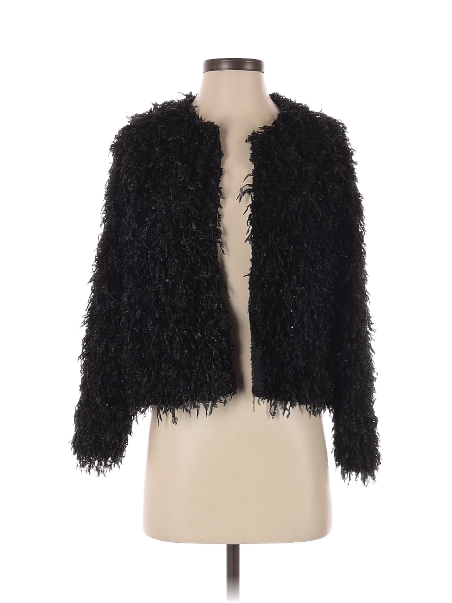 LC Lauren Conrad 100% Polyester Solid Black Faux Fur Jacket Size S - 75% off | thredUP